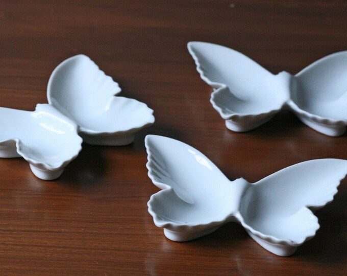 Set of 6 White Porcelain Butterfly Dishes - Etsy