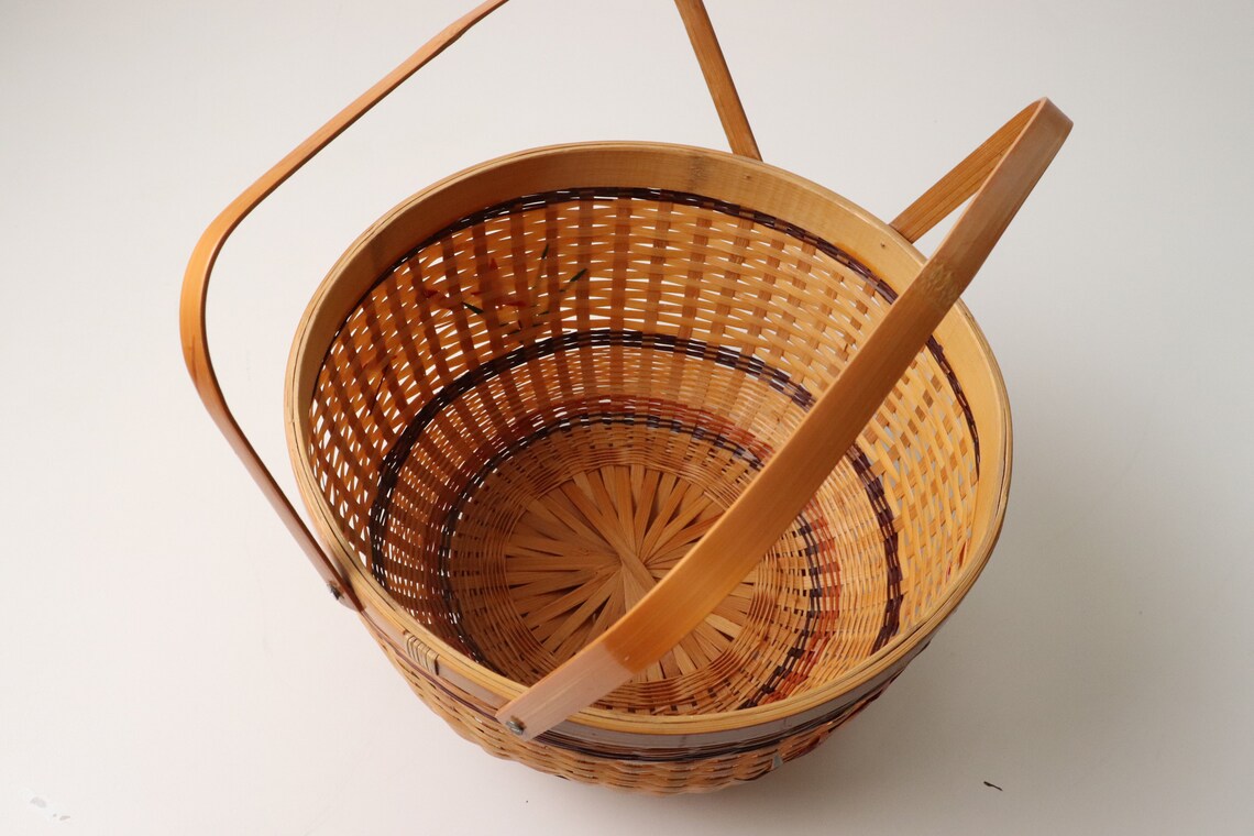 Woven Bamboo Chinese Basket With Handle Fruit Herb Gathering - Etsy