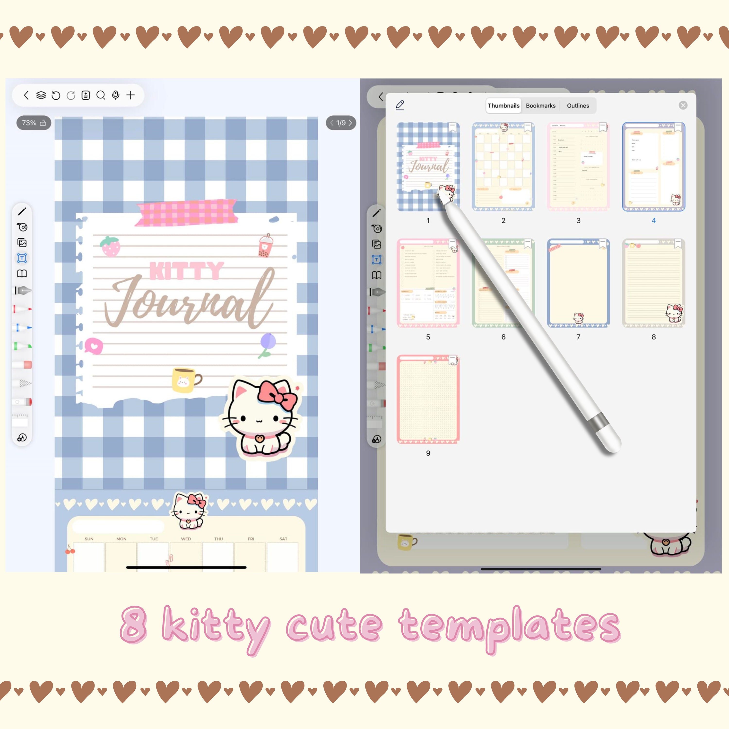 Cute Kawaii Kitty Cat Digital Notebook Template: Diary Kitty Cat ...