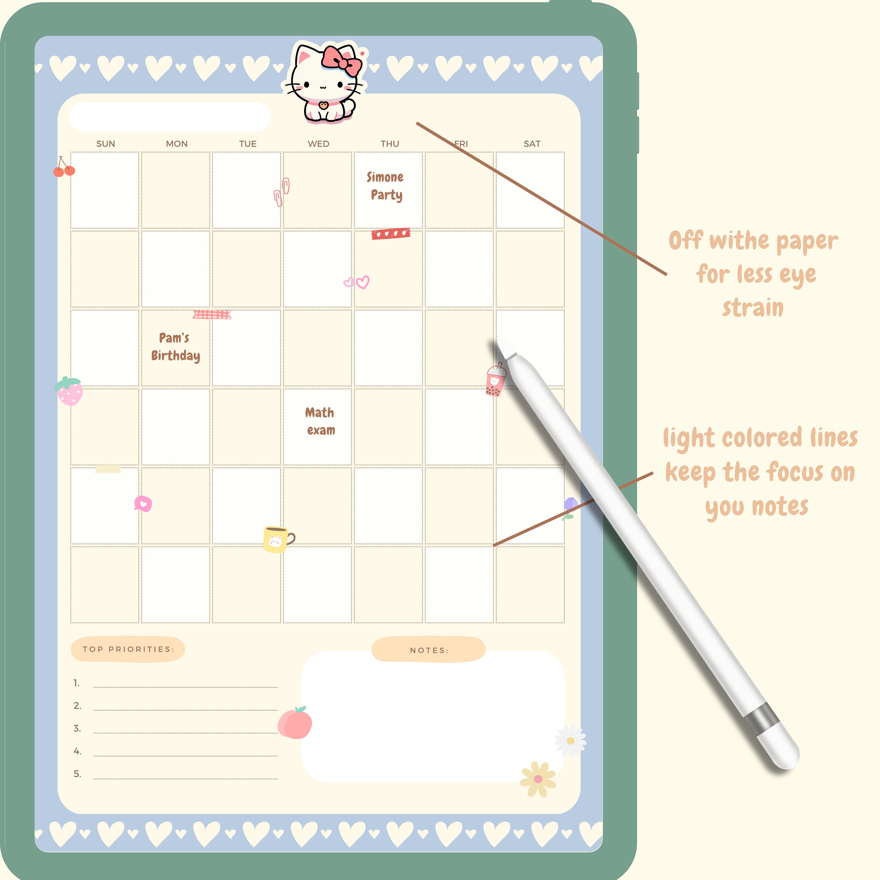 Cute Kawaii Kitty Cat Digital Notebook Template: Diary Kitty Cat ...