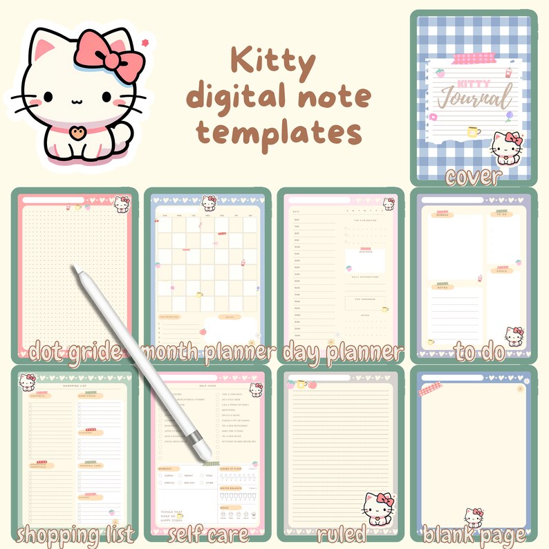 Cute Kawaii Kitty Cat Digital Notebook Template: Diary Kitty Cat ...