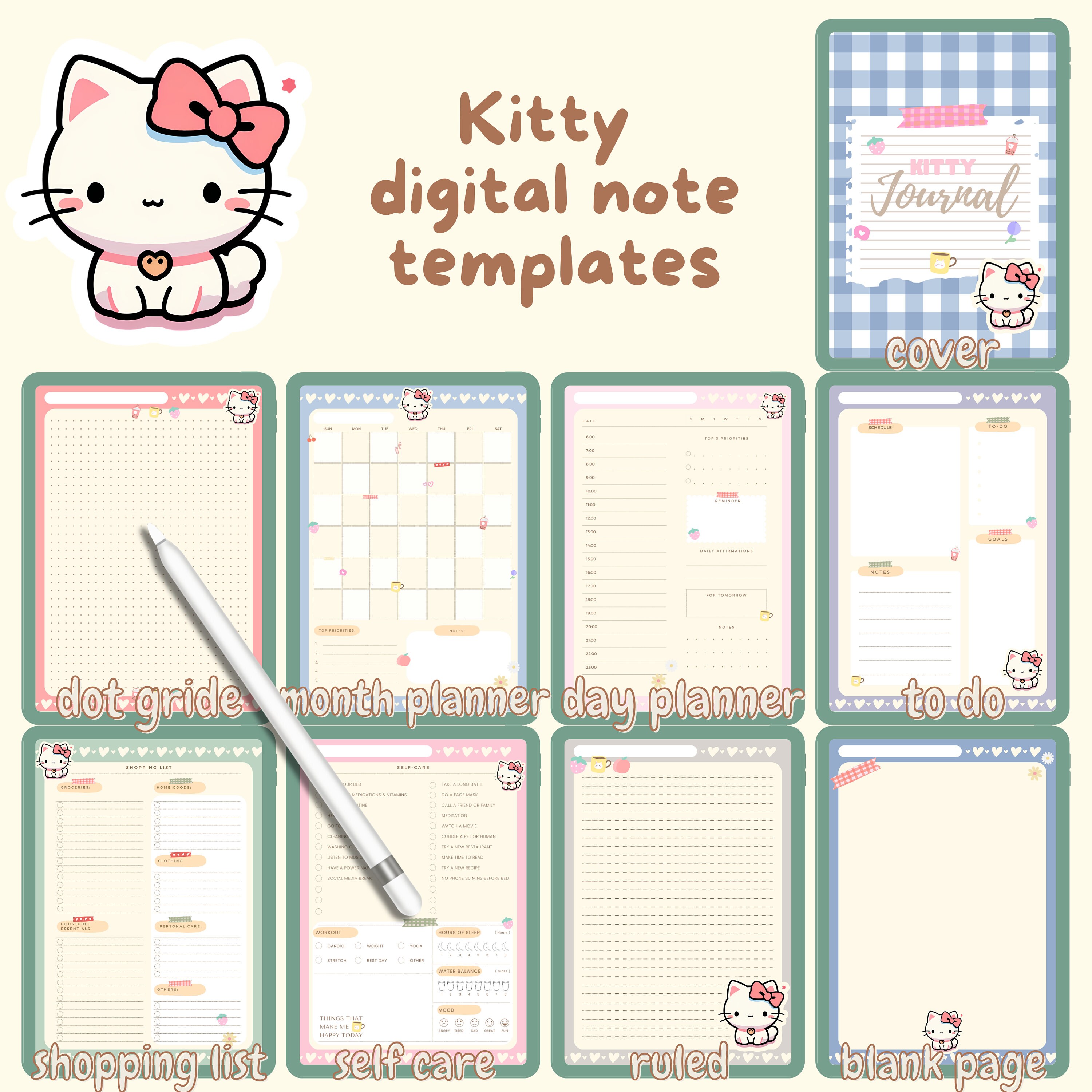 Cute Kawaii Kitty Cat Digital Notebook Template: Diary Kitty Cat ...