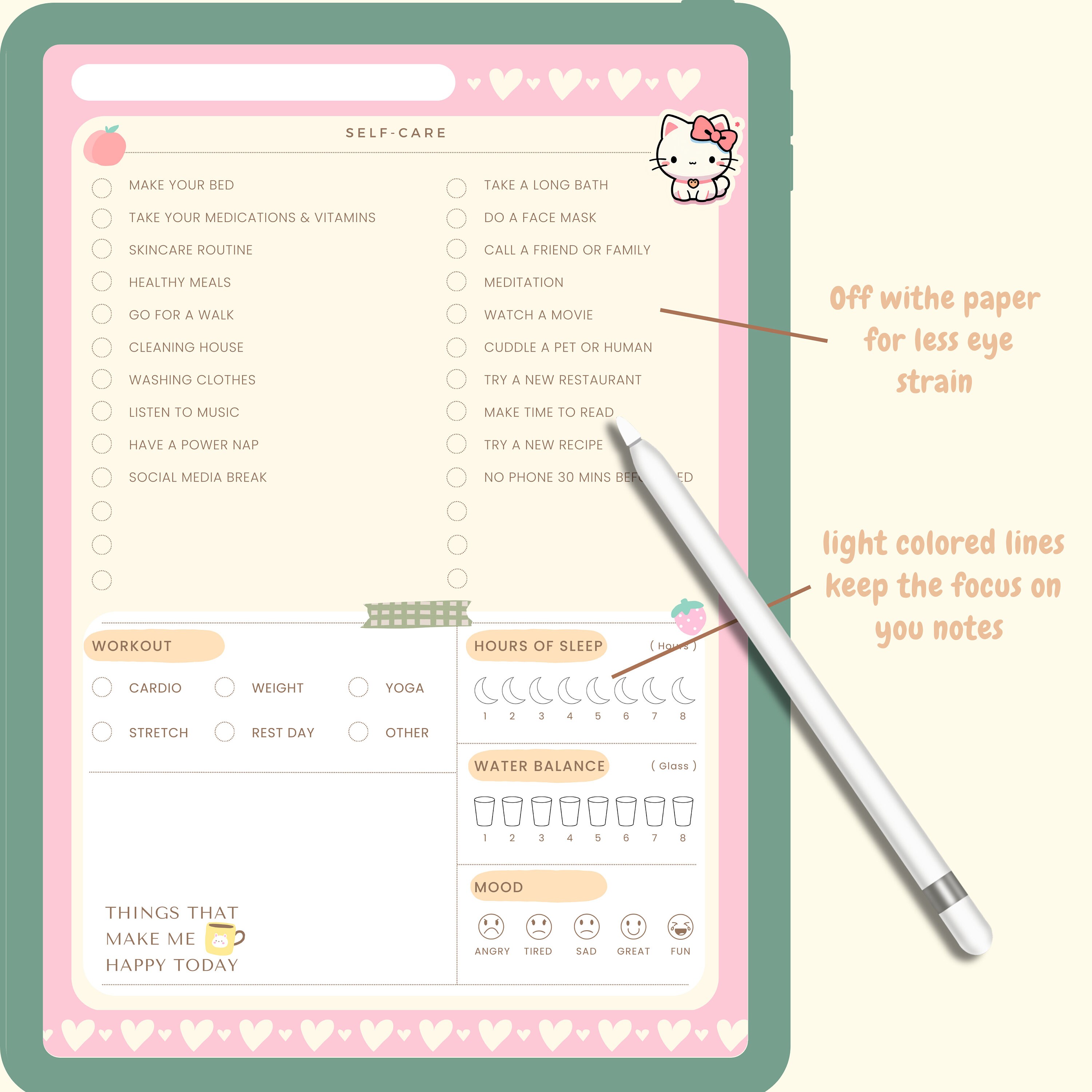 Cute Kawaii Kitty Cat Digital Notebook Template: Diary Kitty Cat ...