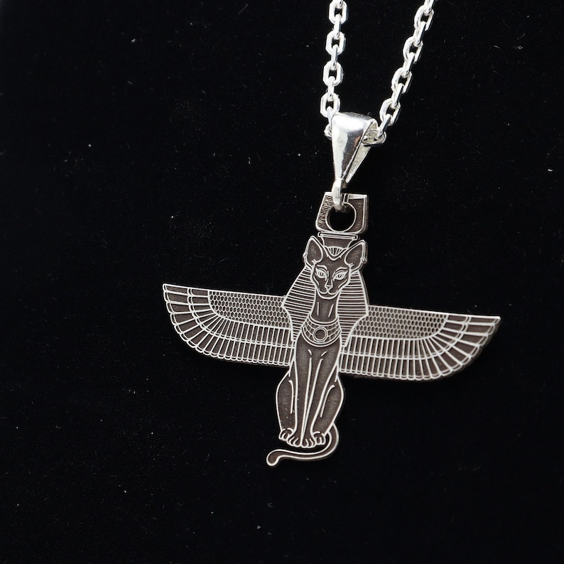 Sphinx Bastet Silver Necklace Cat Head Pendant, 925 Sterling ...