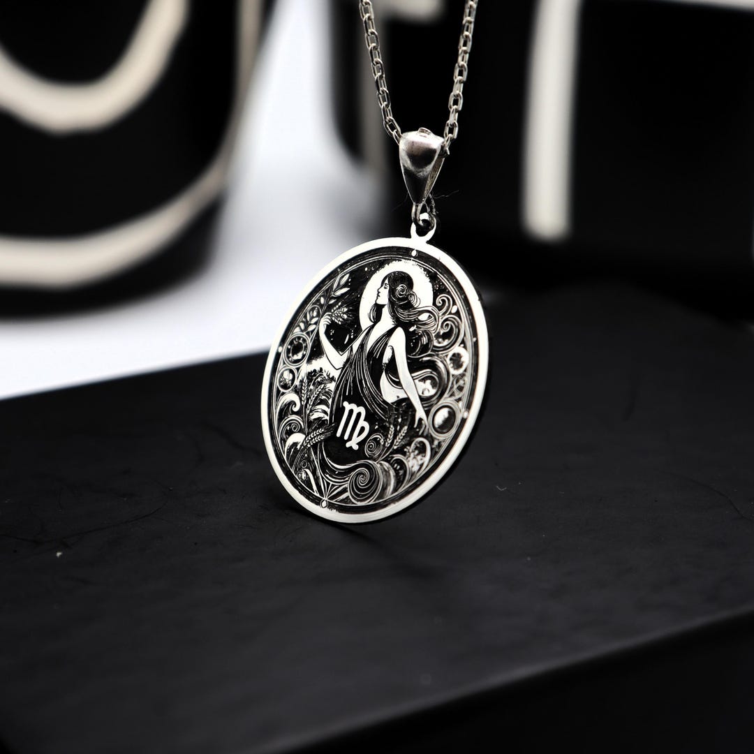 Virgo Zodiac Pendant in 925 Sterling Silver, Astrology Birth Sign ...