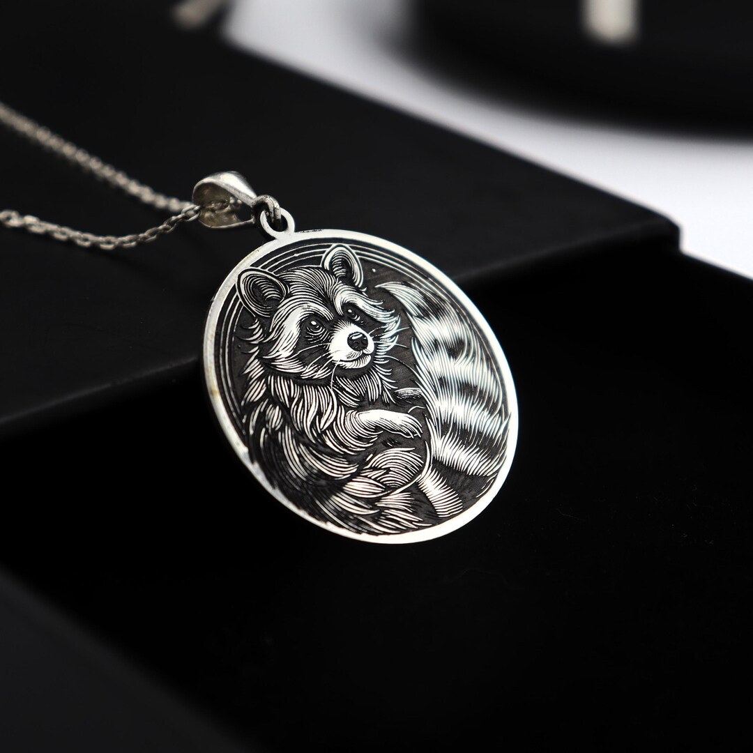 Raccoon Pendant in 925 Sterling Silver, Woodland Companion Necklace - Etsy