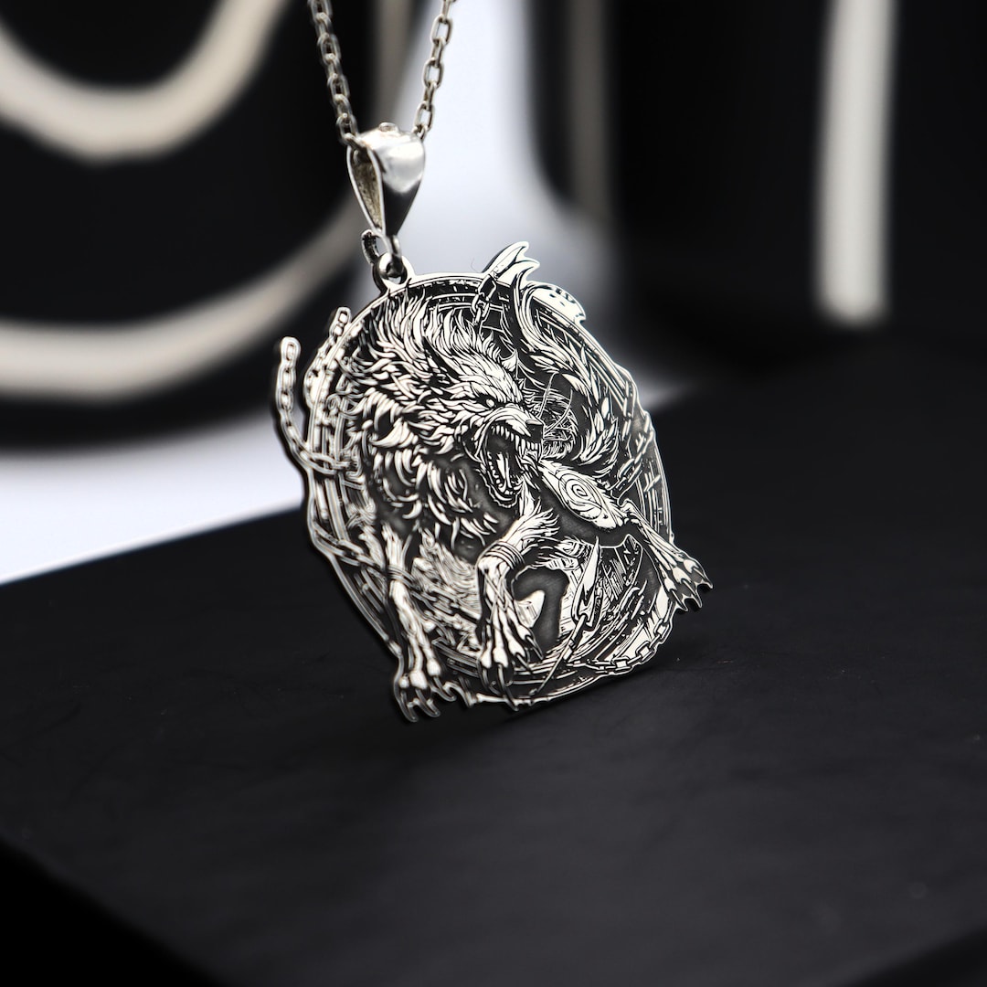 Fenrir Wolf Necklace 925 Sterling Silver, Norse Viking Amulet - Etsy
