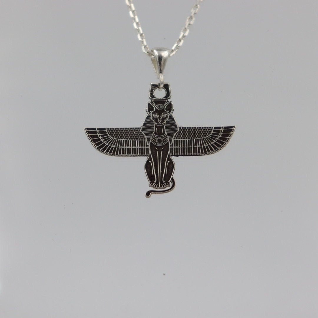 Sphinx Bastet Silver Necklace Cat Head Pendant, 925 Sterling ...