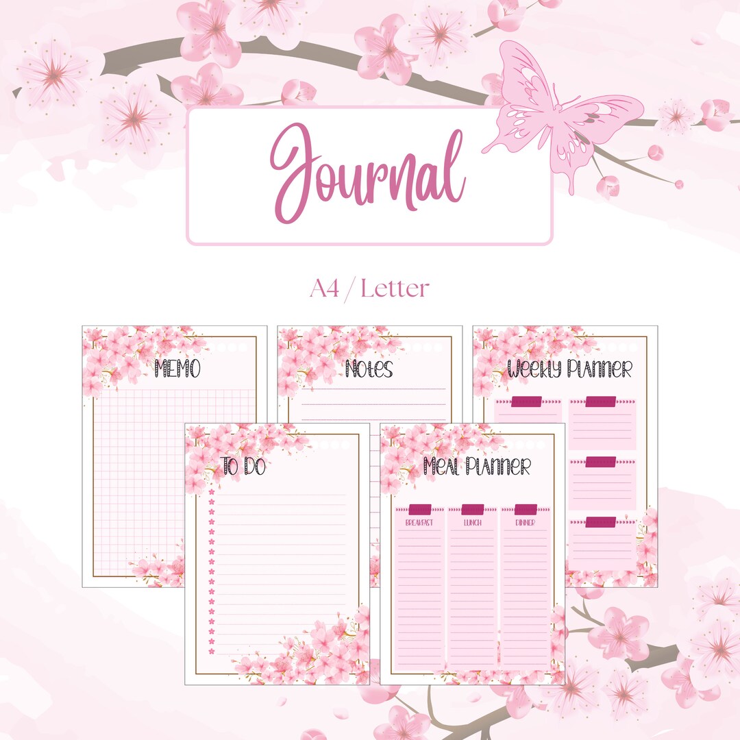 Cherry Blossom Printable Journal Template, Lined Page, Floral Printable ...