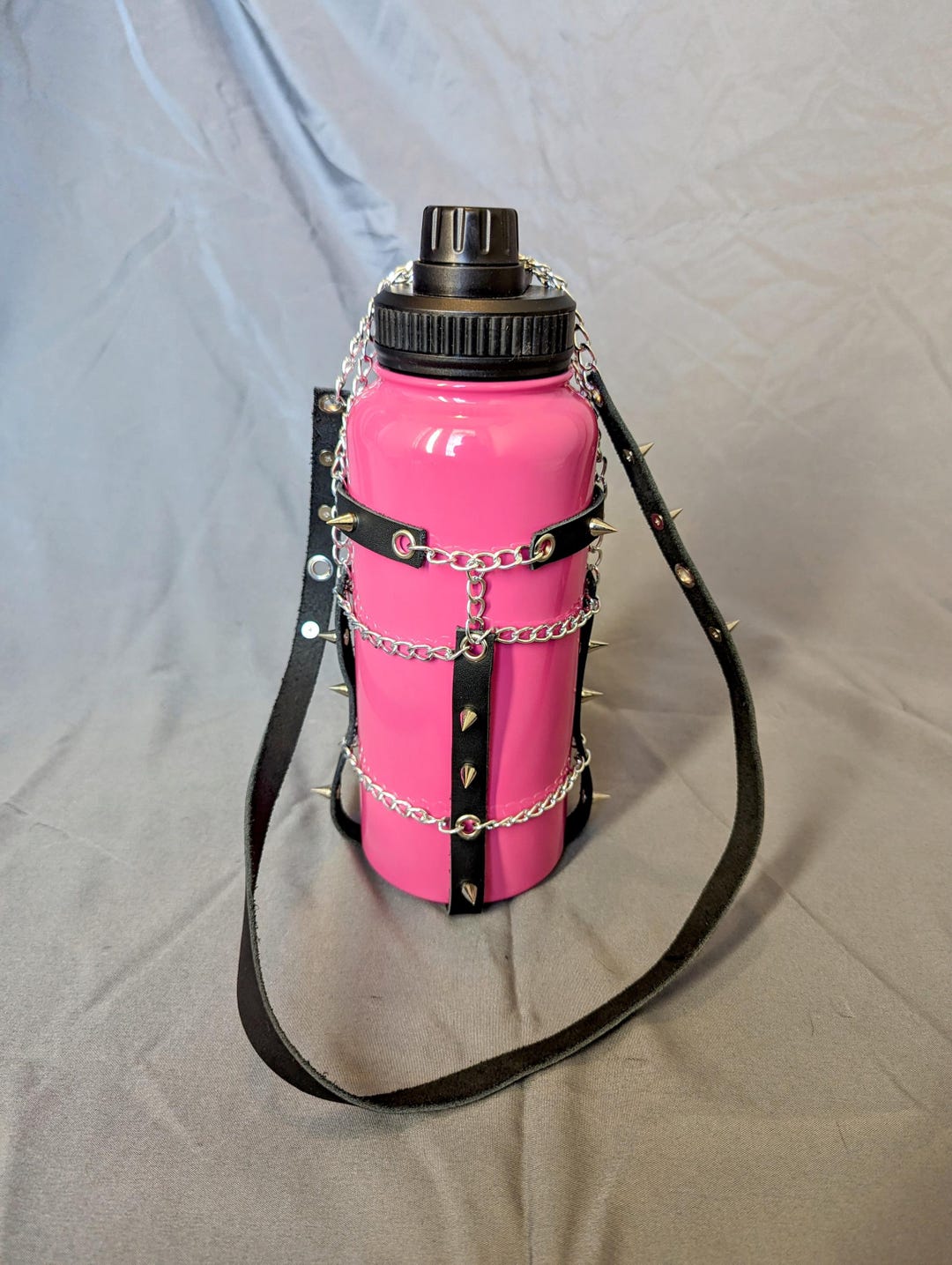 Leather and Chain Water Bottle Holder With Strap - Etsy