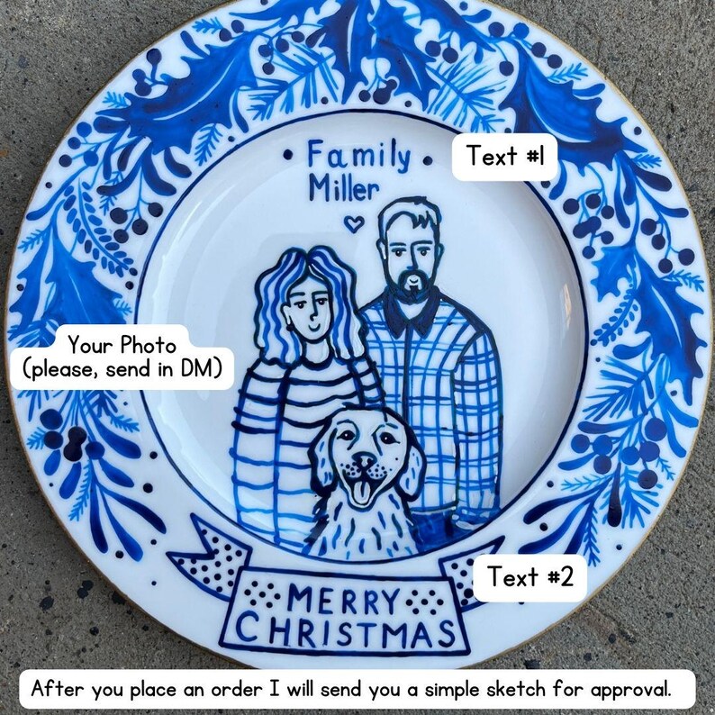 Custom Portrait Ceramic Plate Personalized Hand Painted Plate Unique ...