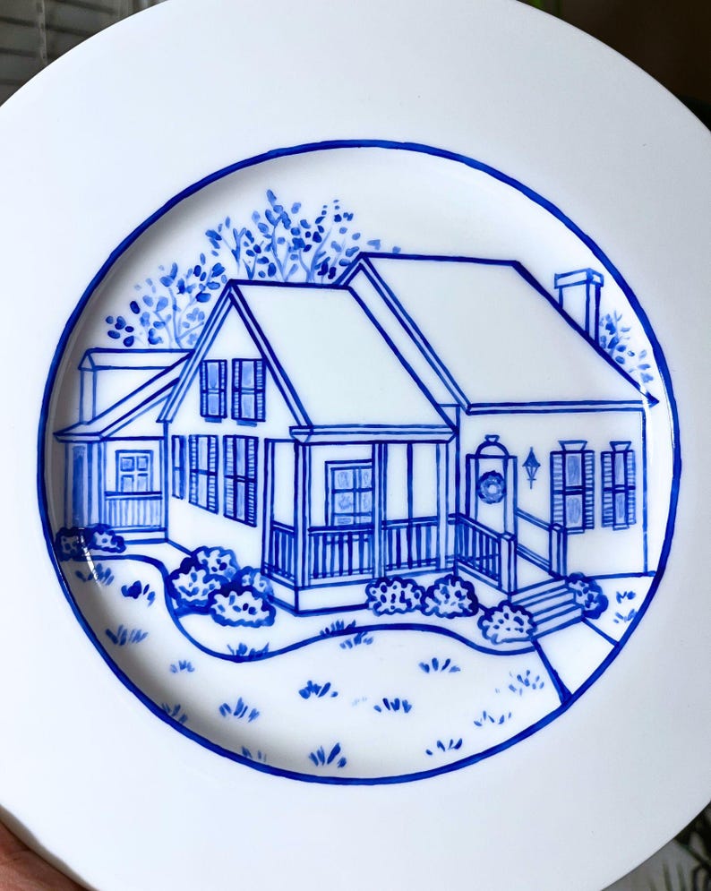 Custom Hand-painted House Portrait on Ceramic Plate Personalised ...