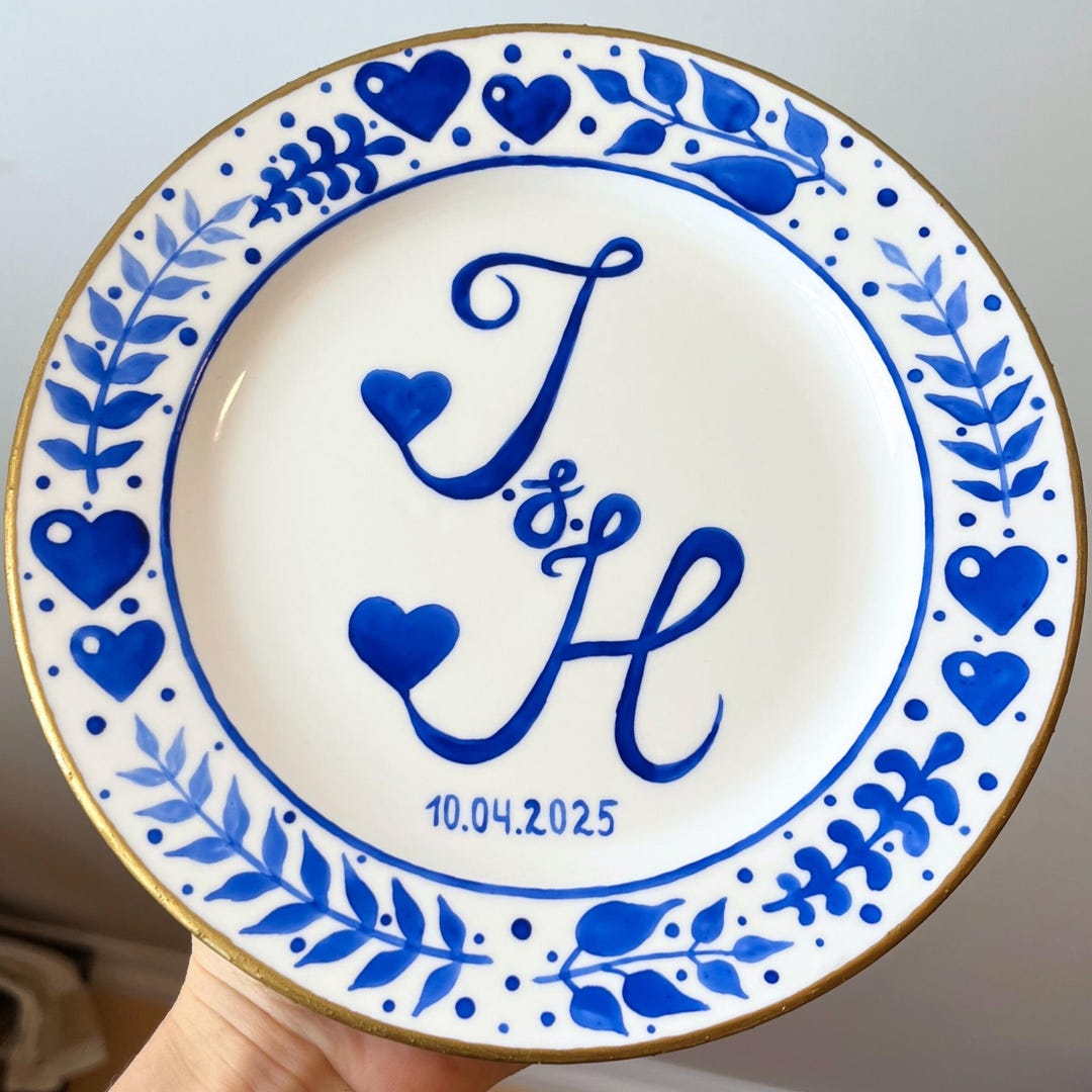 Custom Couple Initials Plate, Hand Painted Ceramic Wedding Gift - Etsy