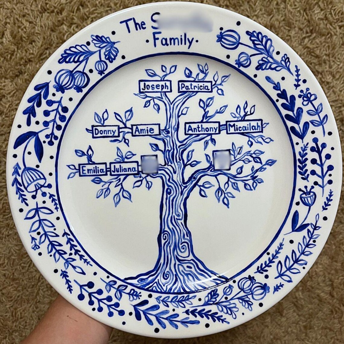 Custom Family Tree Plate Hand Painted Ceramic Plate Unique Anniversary ...