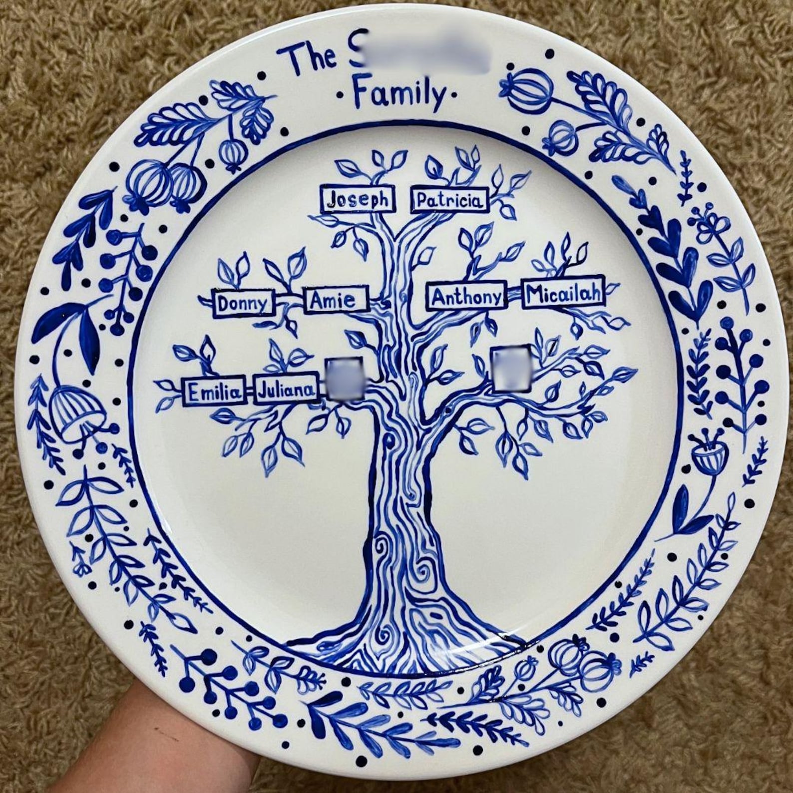 Custom Family Tree Plate Hand Painted Ceramic Plate Unique Anniversary ...