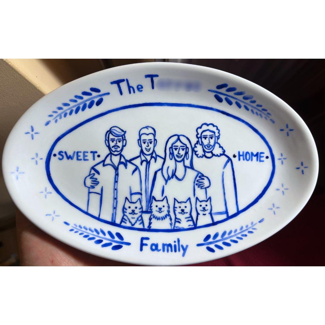 Custom Plate Family Portrait on Ceramic Plate Hand-painted Housewarming ...