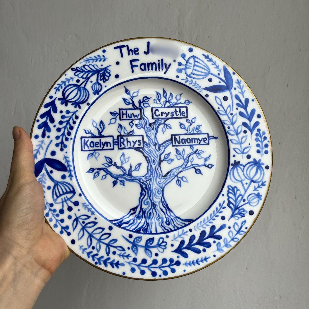 Custom Family Tree Plate Hand Painted Ceramic Plate Unique Anniversary ...