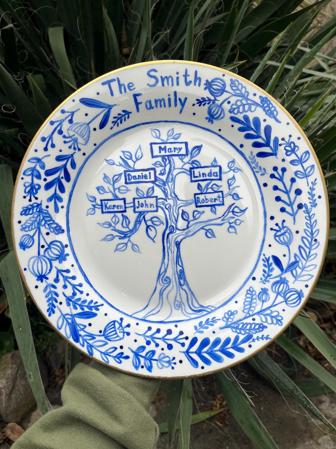 Custom Hand Painted Plate Family Tree Ceramic Plate Unique Christmas ...
