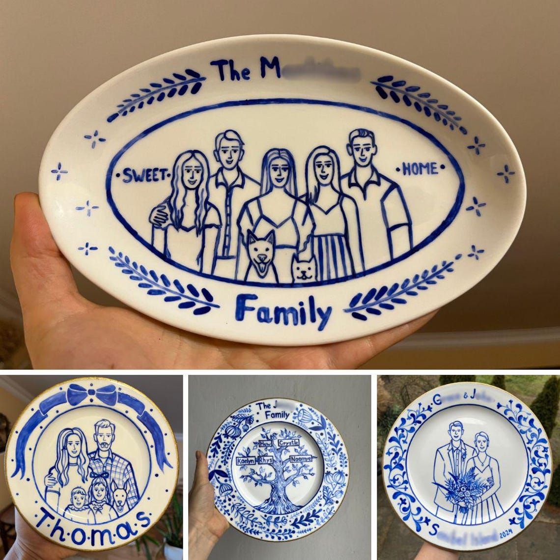Custom Family Tree Plate Hand Painted Ceramic Plate Unique Anniversary ...