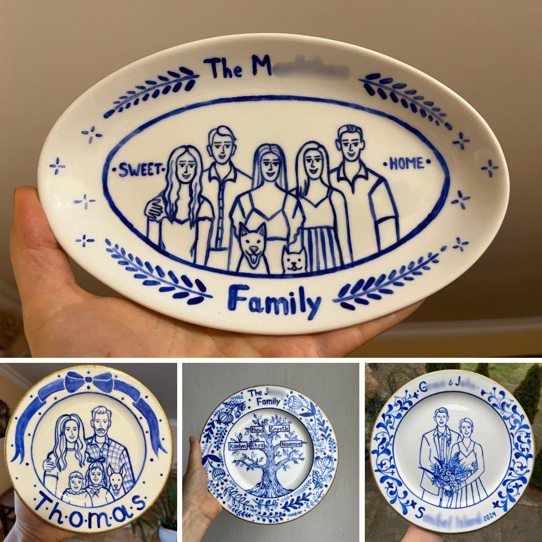 Custom Family Tree Plate Hand Painted Ceramic Plate Unique Anniversary ...