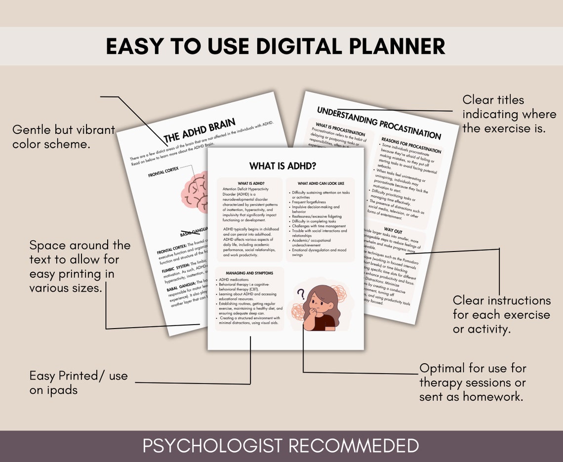 Ultimate ADHD Worksheets Mega Bundle for Adults & Teens, CBT for ADHD ...