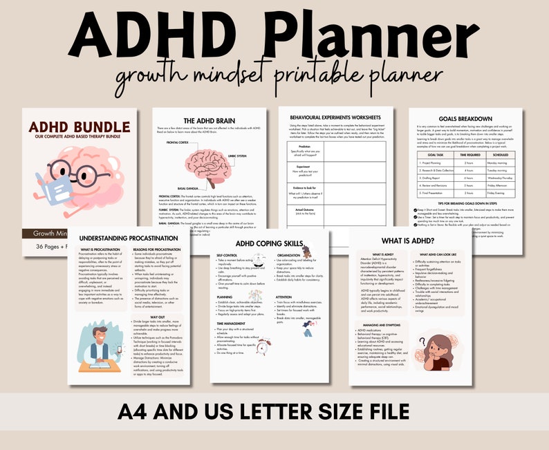 Ultimate ADHD Worksheets Mega Bundle for Adults & Teens, CBT for ADHD Therapist Resource for ...