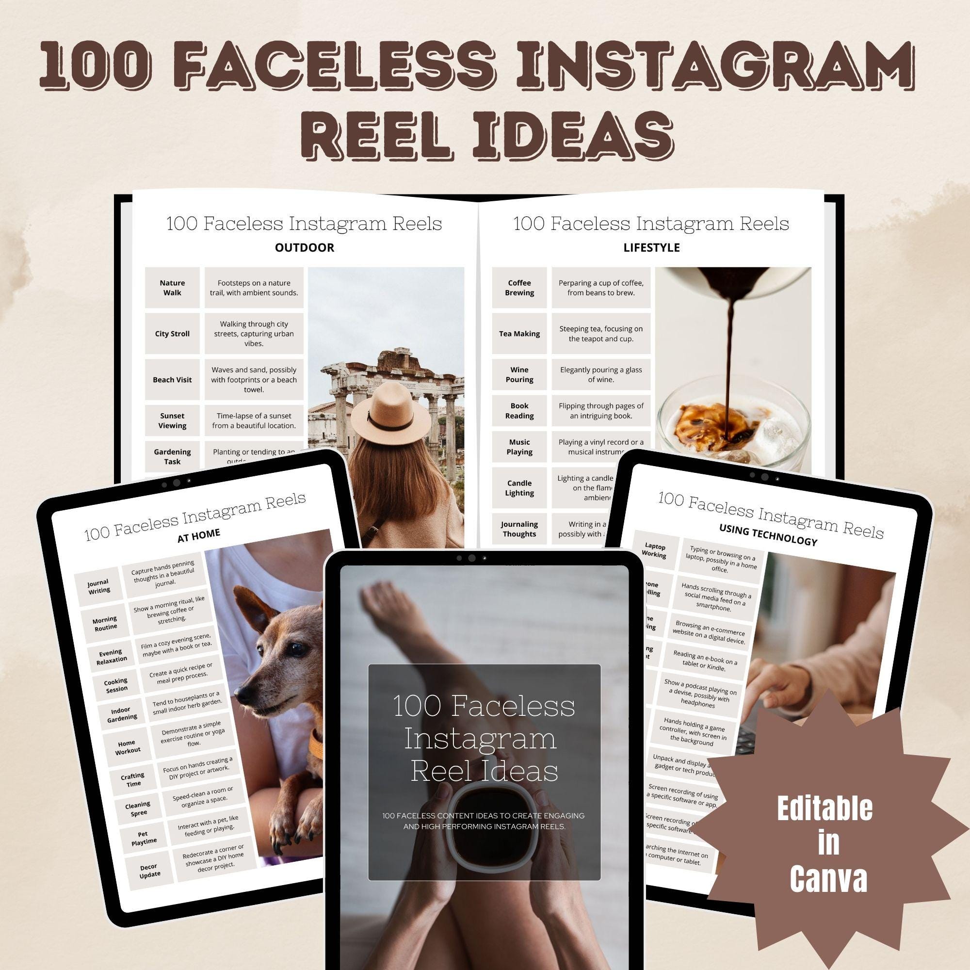 100 Faceless Instagram Reels Ideas | Social Media Content (editable in ...