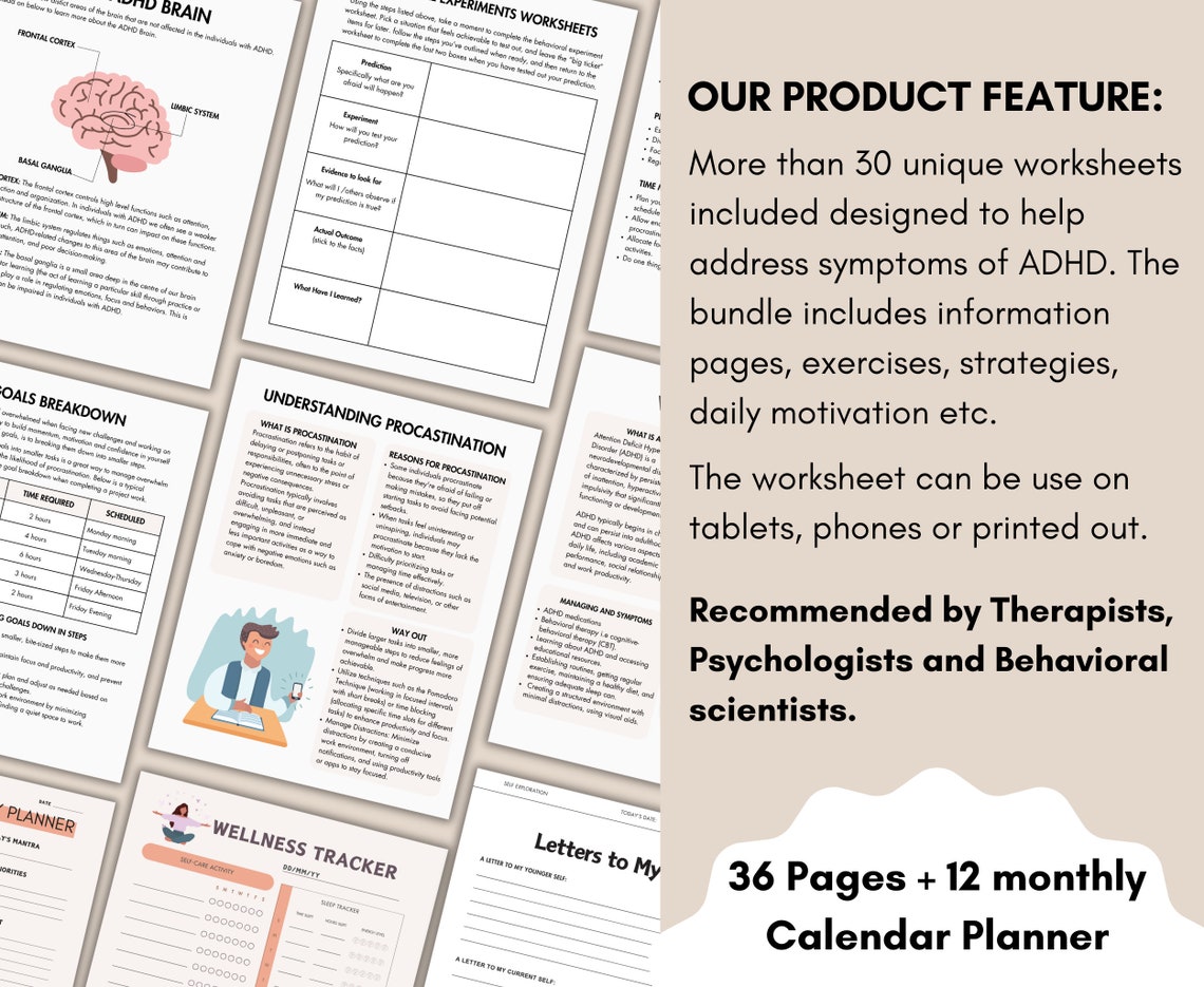 Ultimate ADHD Worksheets Mega Bundle for Adults & Teens, CBT for ADHD ...