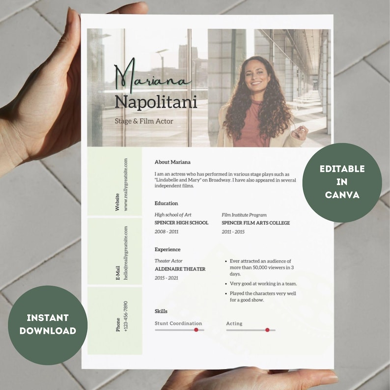 Editable Actor Resume Template | Stage & Film CV (instant Download) - Etsy