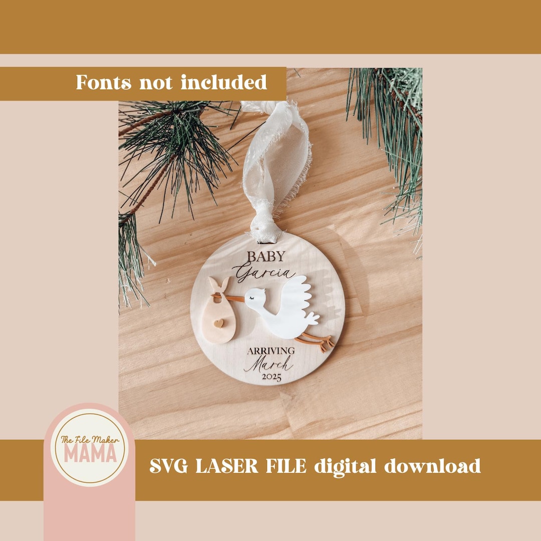 Baby Stork Ornament SVG | Christmas Laser Cut Files | Digital Files for ...