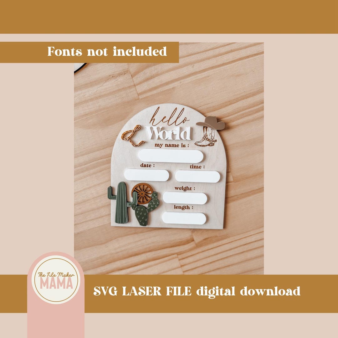 Western Baby Birth Stats Cut File | SVG File | Digital Download | Laser ...
