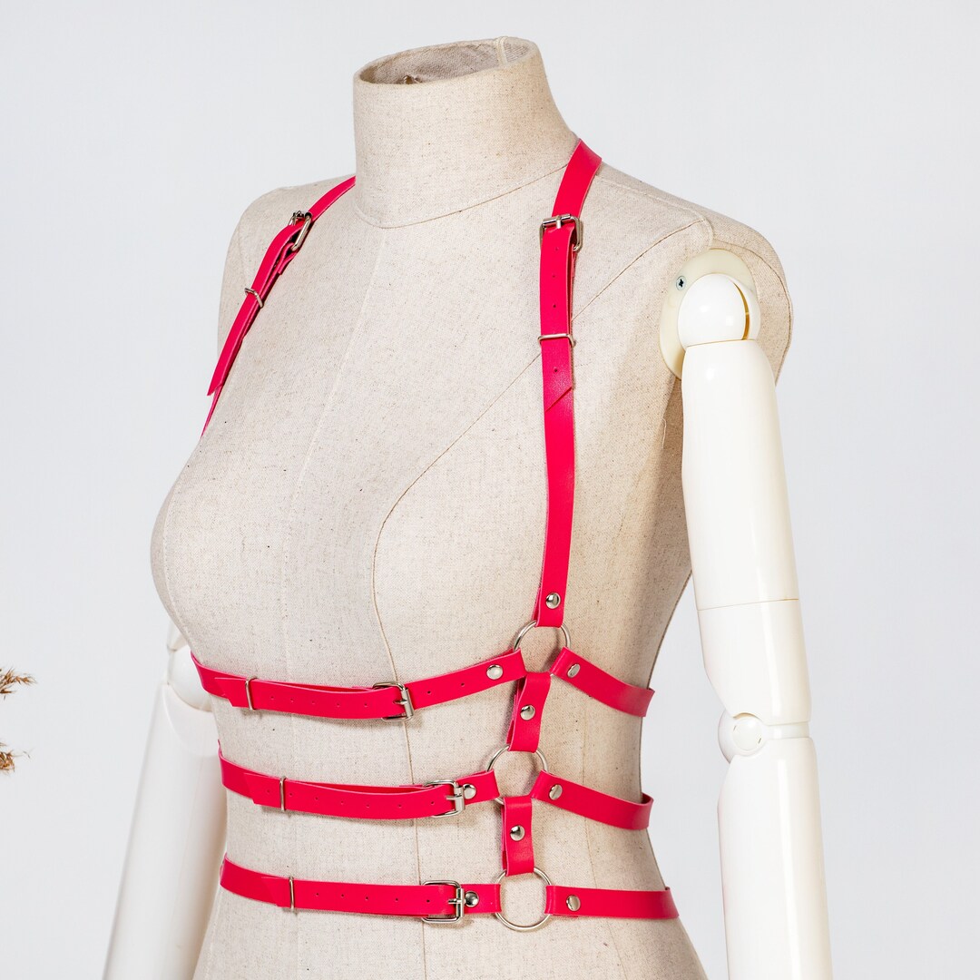 Red Leather Full Body BDSM Harness for Women Triple Wrap Belt ...