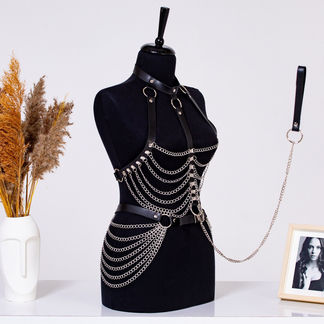 Strappy Vegan Leather Chain Body Harness: Festival Fashion - Etsy