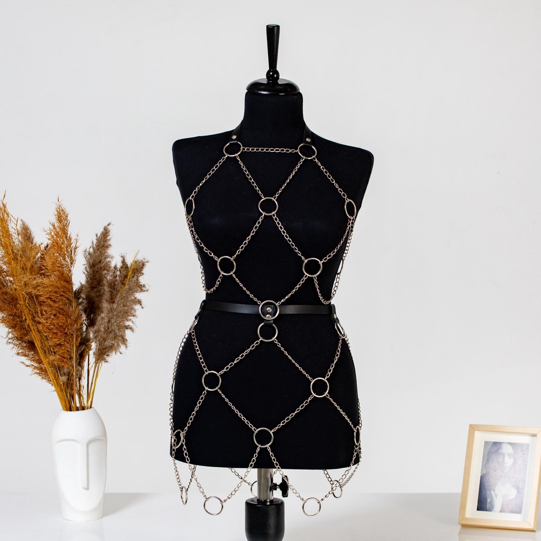 Chain Cage Bra and Lingerie Set, Elegant Chain Harness Lingerie ...