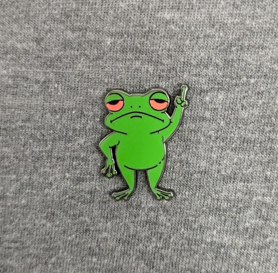 Funny Grumpy Middle Finger Frog Pin - Hard Enamel Custom Designed Pin ...