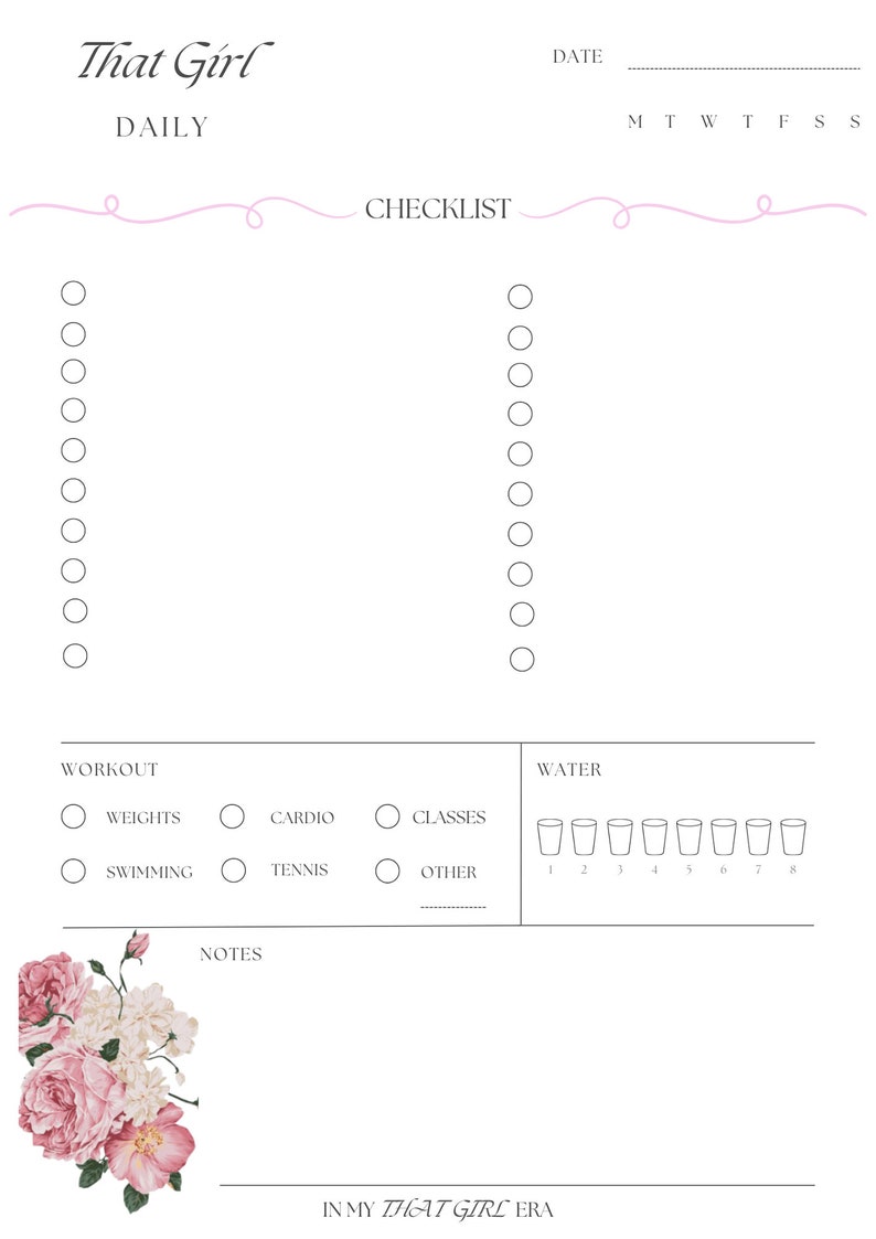Daily That Girl Checklist Printable, Instant Download, Daily Organiser ...