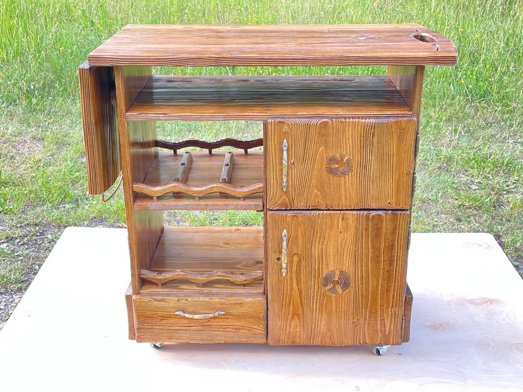 Natural Wood Serving Table, Bar Table, Tray Table on Wheels, Tea Table ...