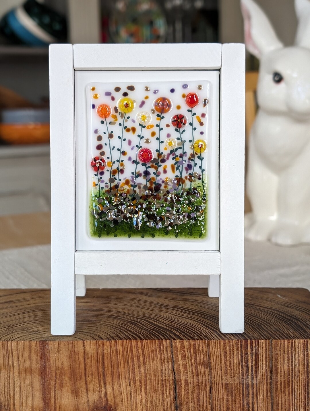Fused Glass Floral Art on a Small Easel Perfect for a Special Friend or ...