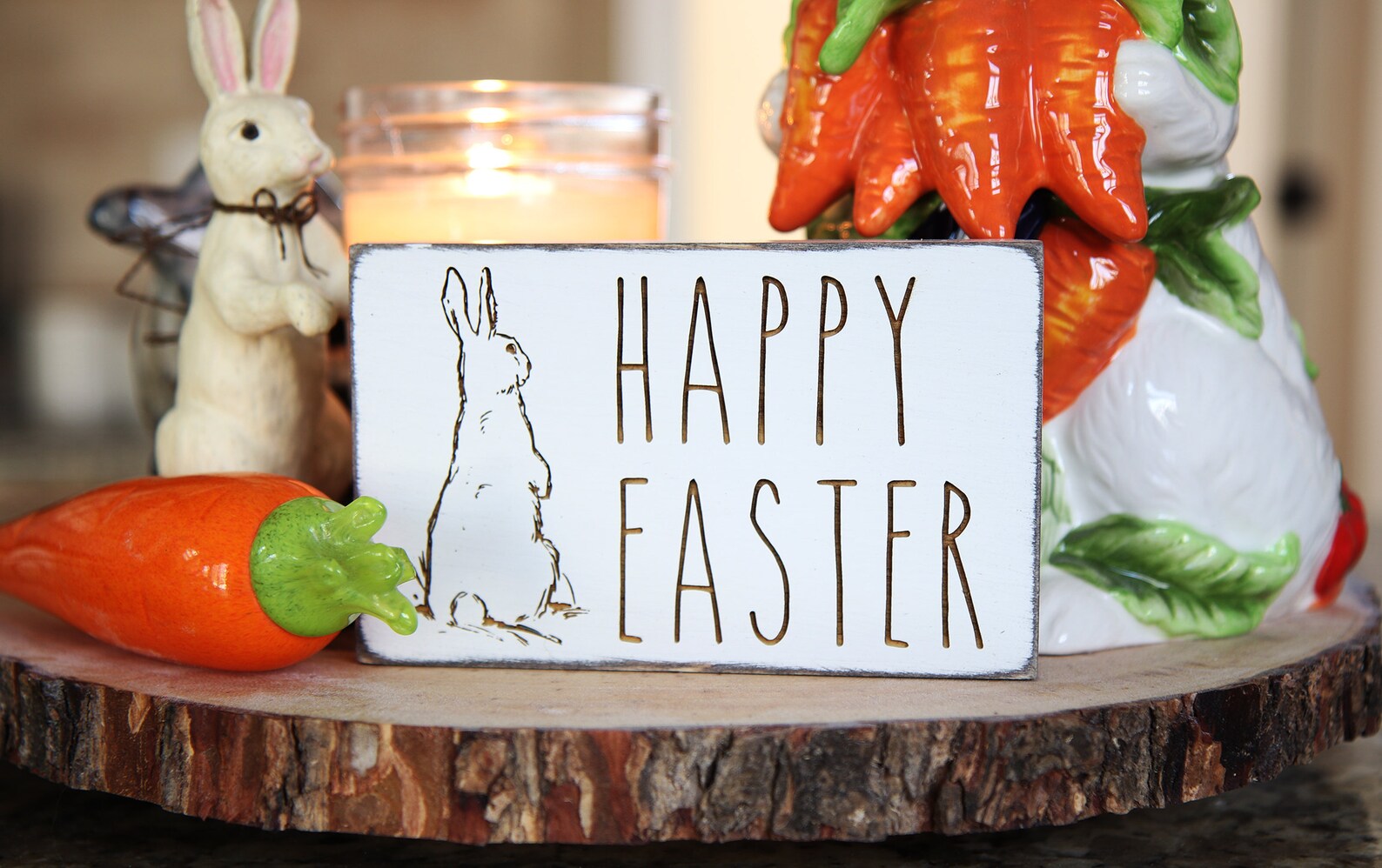Easter Sign Happy Easter With Rabbit - Etsy