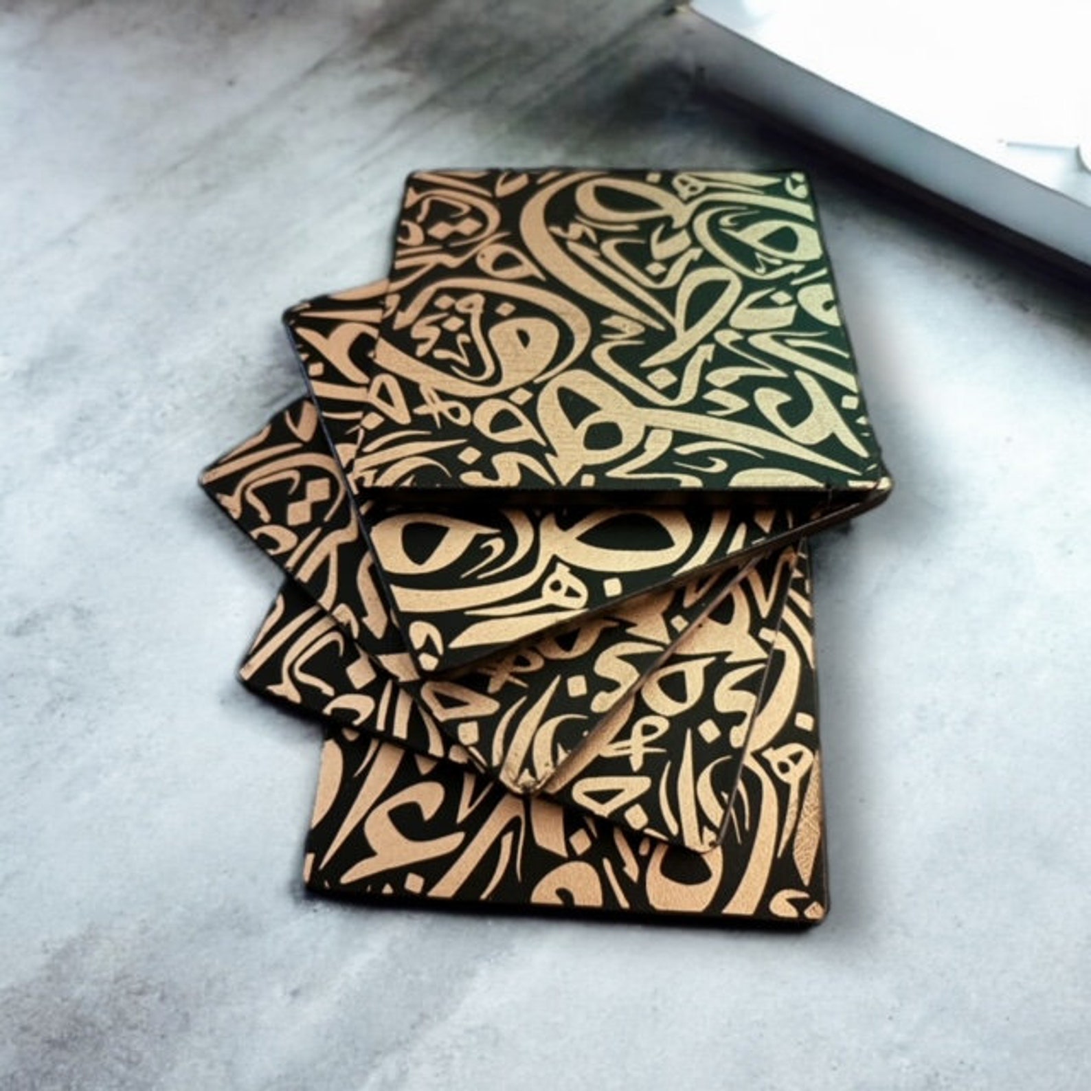 Square Arabic Calligraphy Gold Writing Black Coasters set of 6 - Etsy