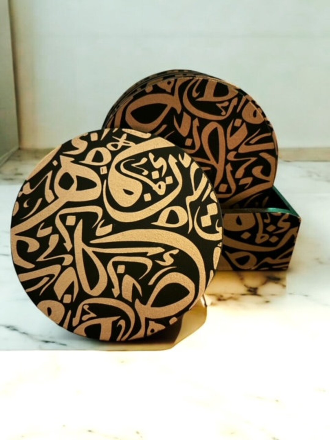Elegant Arabic Calligraphy Gold Writing Black Coasters circle - Etsy