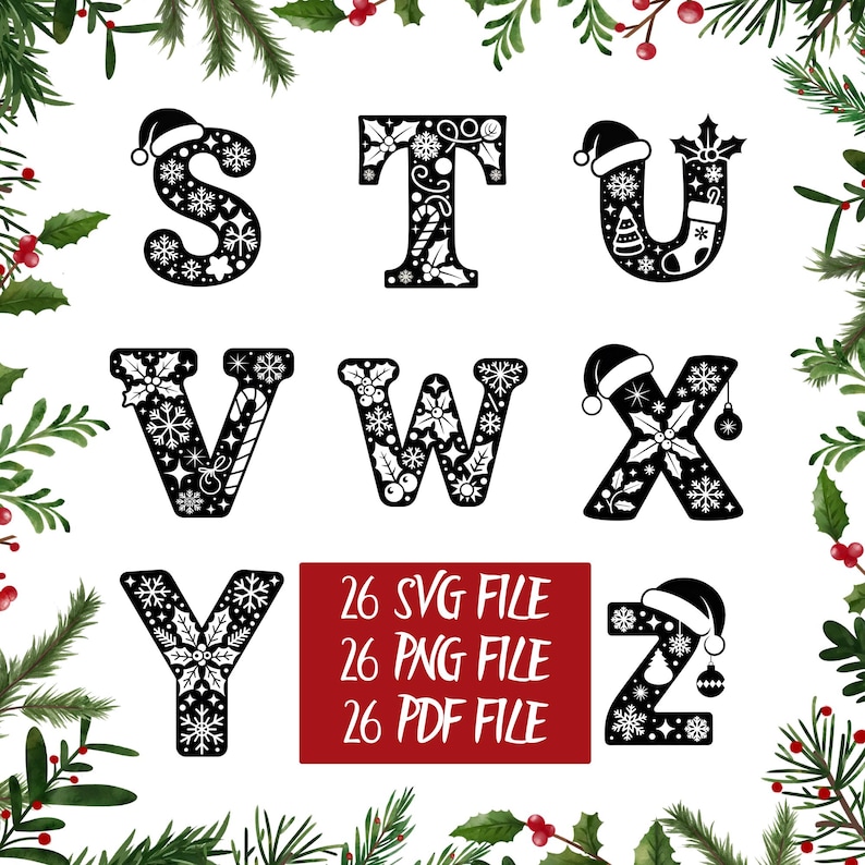 Christmas Alphabet SVG Bundle – Festive Monogram Letters (26 Designs ...