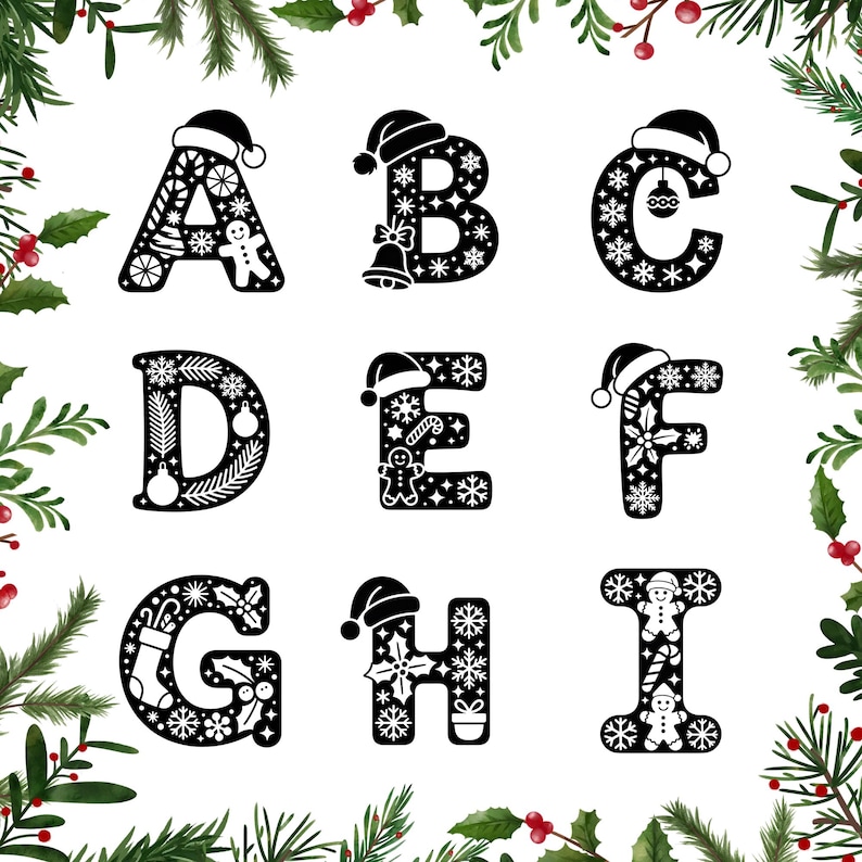 Christmas Alphabet SVG Bundle – Festive Monogram Letters (26 Designs ...