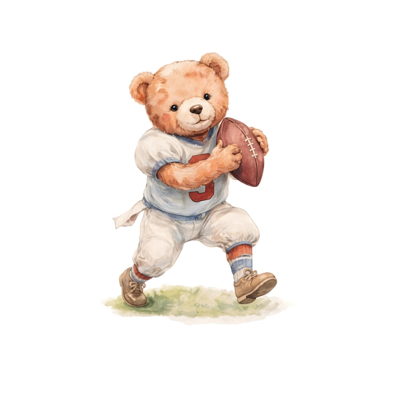 Watercolor Teddy Bear Sports Nursery Wall Art Printable Boys Room Decor ...