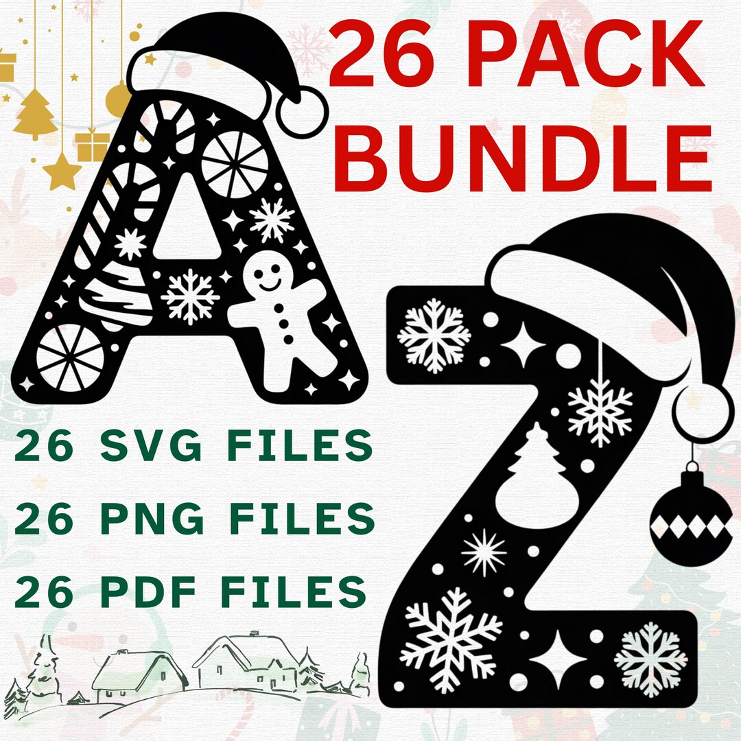 Christmas Alphabet SVG Bundle – Festive Monogram Letters (26 Designs ...
