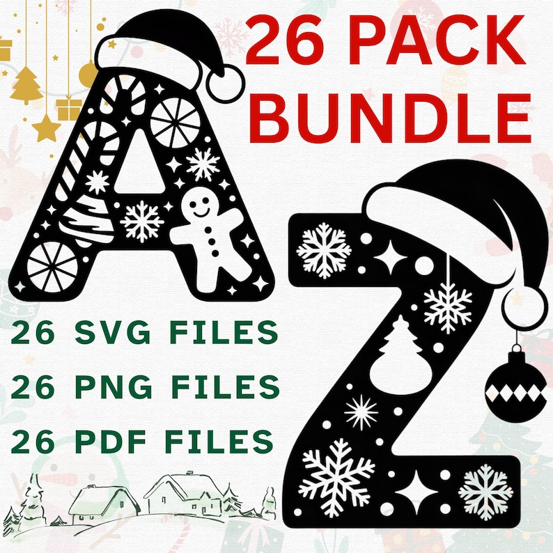 Christmas Alphabet SVG Bundle – Festive Monogram Letters (26 Designs ...
