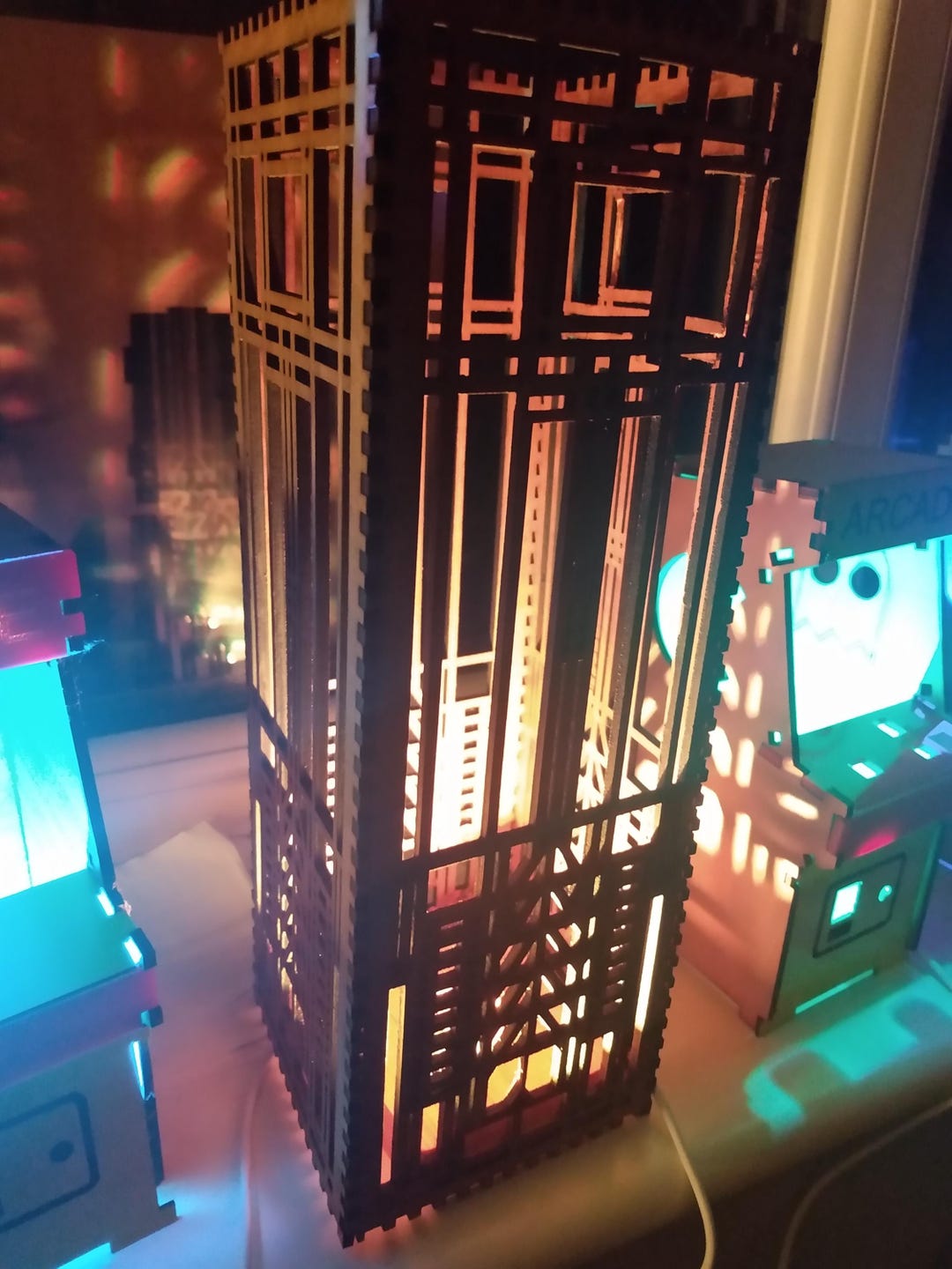 Laser Cut Wooden Mood Lamp in the Style of Frank Lloyd Wright Led Light ...