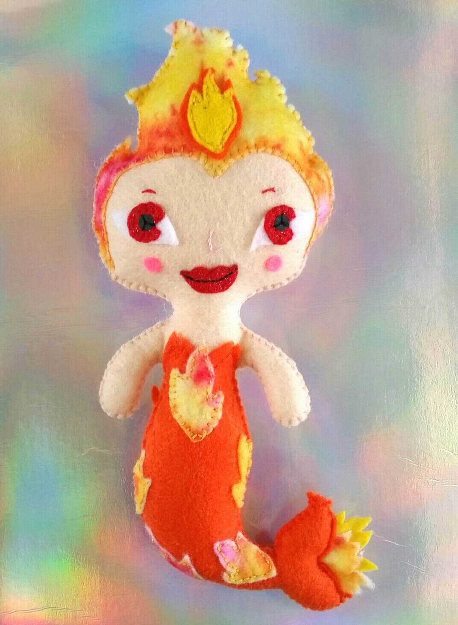 Mermaid Fire Girl Handmade Felt Art Doll - Etsy