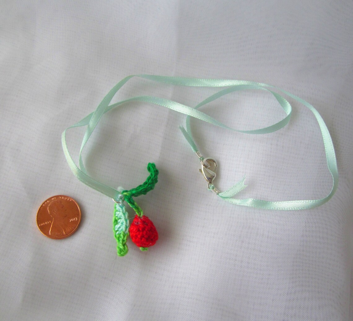 Crocheted Mini Cherry Pendant - Etsy