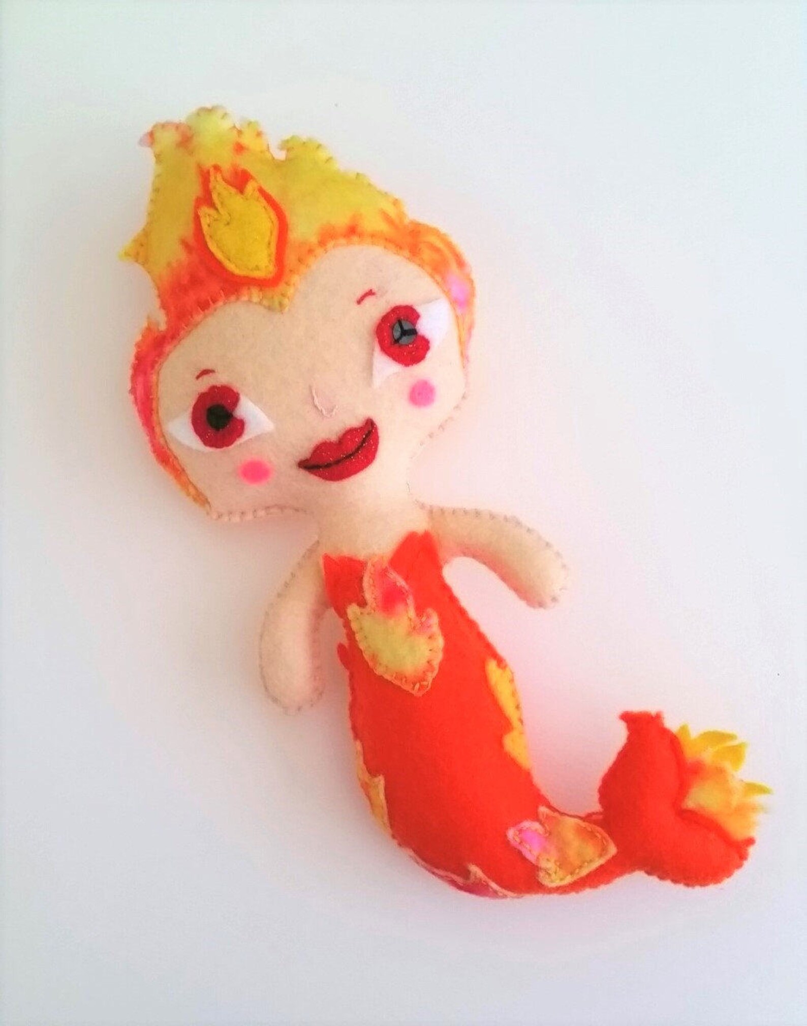 Mermaid Fire Girl Handmade Felt Art Doll - Etsy